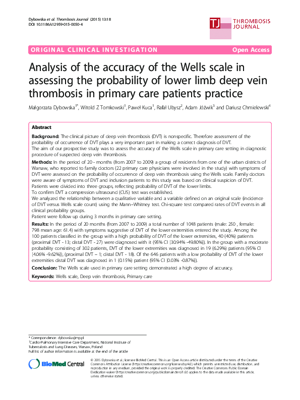 (PDF) Analysis of the accuracy of the Wells scale in assessing the ...