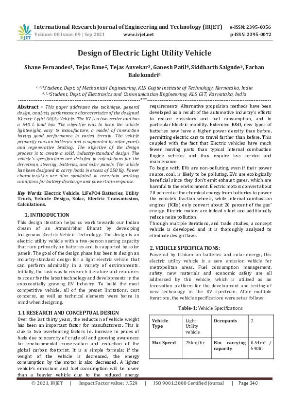 (PDF) Design of Electric Light Utility Vehicle