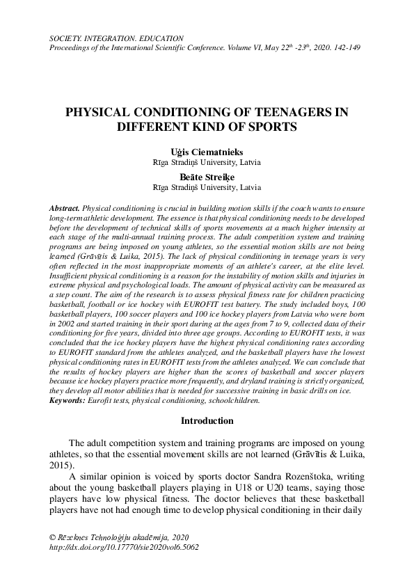 (PDF) Physical Conditioning of Teenagers in Different Kind of Sports