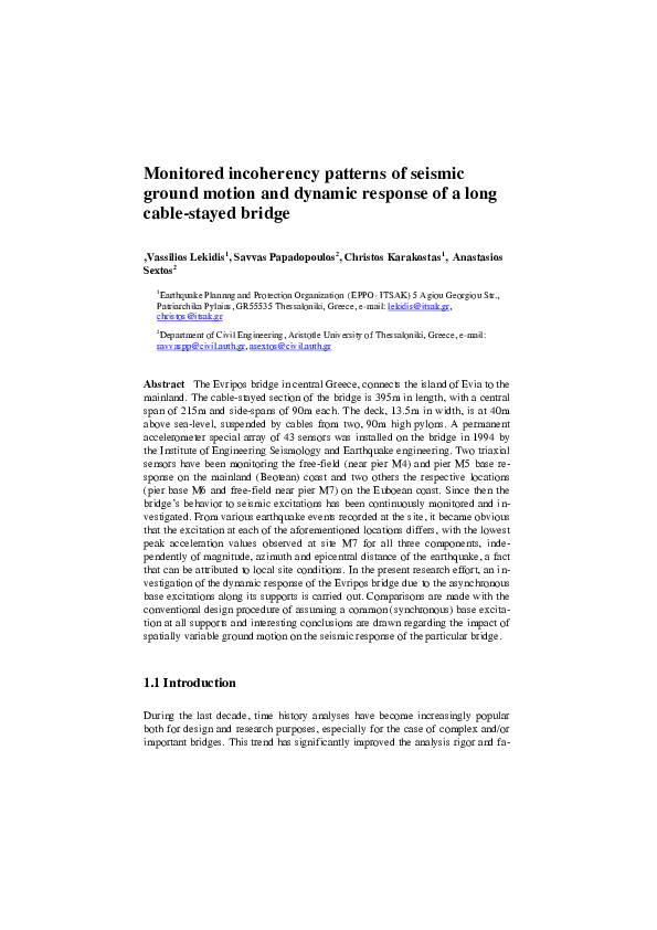 (PDF) Investigation of the dynamic response of the Evripos cable-stayed ...