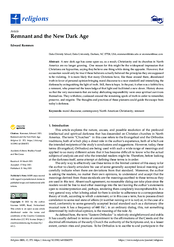 (PDF) Remnant and the New Dark Age | Edward Rommen - Academia.edu