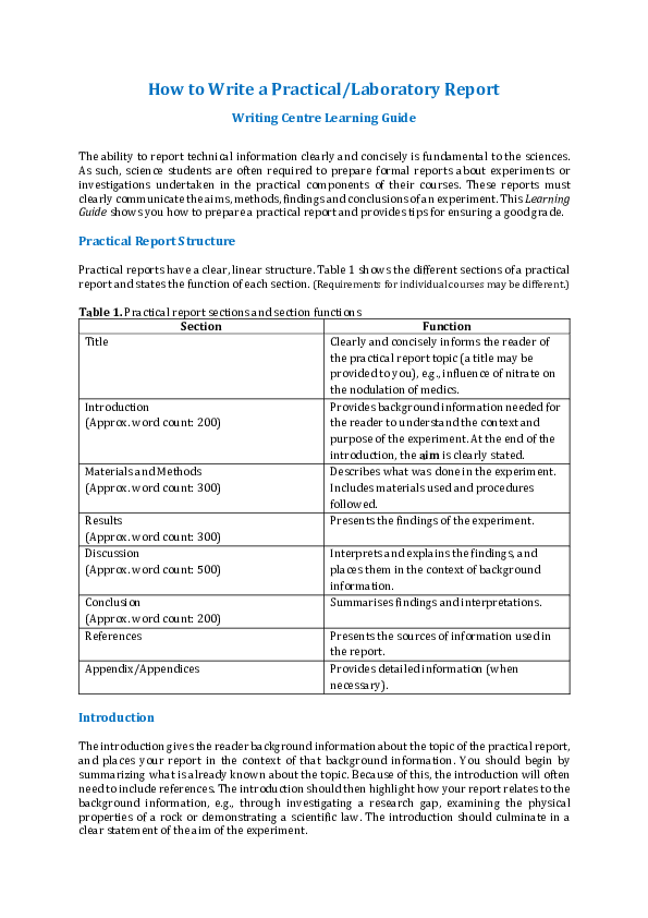 (PDF) How to Write a Practical/Laboratory Report Writing Centre ...