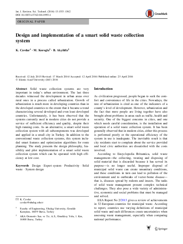(PDF) Design and implementation of a smart solid waste collection system