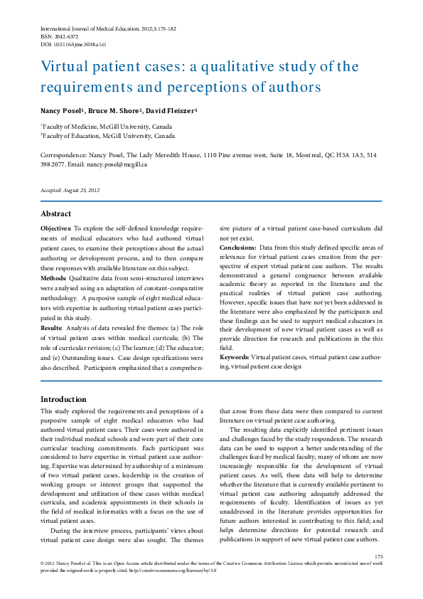 (PDF) Virtual patient cases: a qualitative study of the requirements ...
