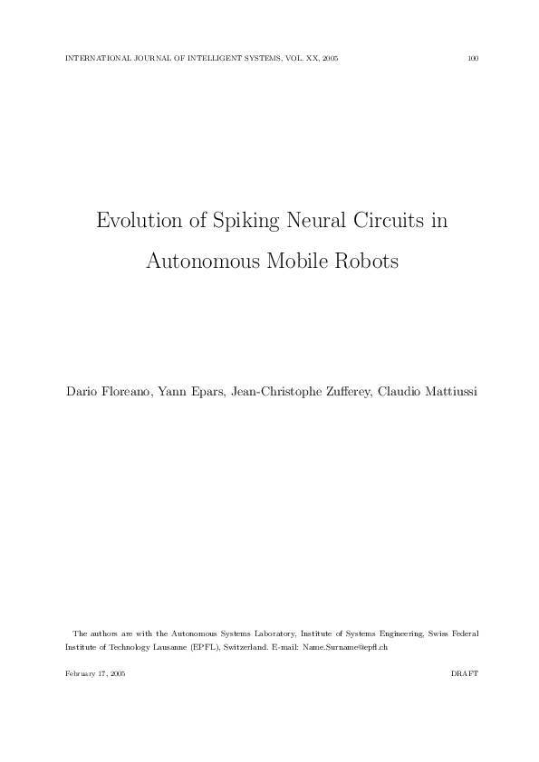(PDF) Evolution of spiking neural circuits in autonomous mobile robots