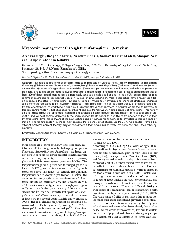 (PDF) Mycotoxin management through transformations – A review