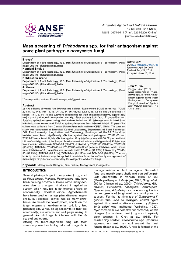 (PDF) Mass screening of Trichoderma spp. for their antagonism against some plant pathogenic ...