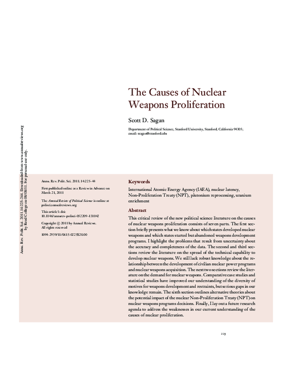 (PDF) The Causes of Nuclear Weapons Proliferation