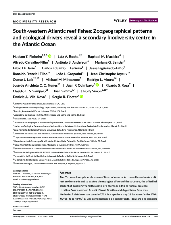 (PDF) South-western Atlantic reef fishes: Zoogeographical patterns and ...