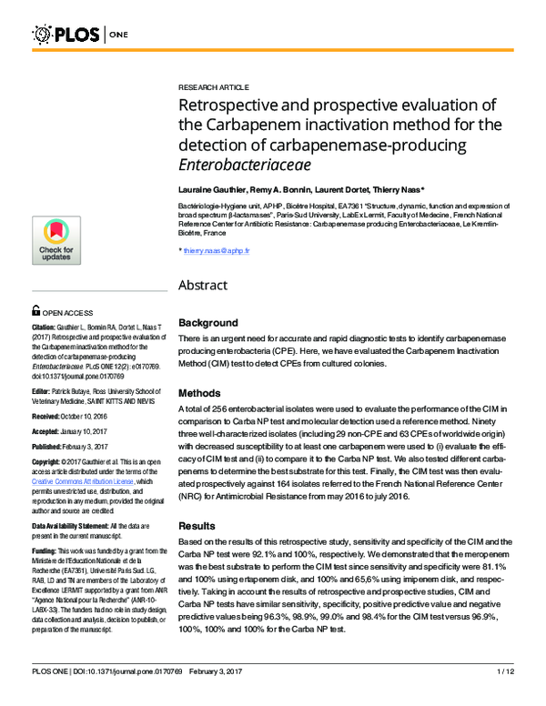(PDF) Retrospective and prospective evaluation of the Carbapenem inactivation method for the ...