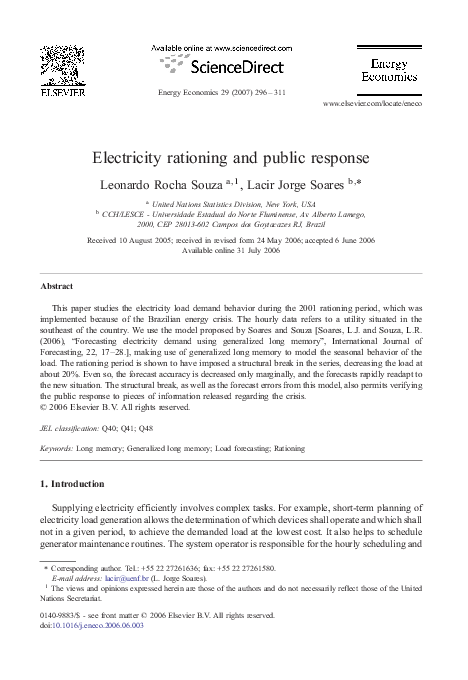 (PDF) Electricity rationing and public response