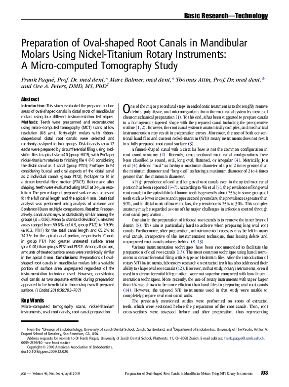 (PDF) Preparation of Oval-shaped Root Canals in Mandibular Molars Using ...