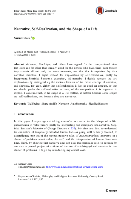 (PDF) Narrative, Self-Realization, and the Shape of a Life