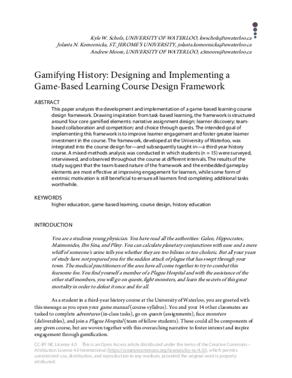 (PDF) Gamifying History: Designing and Implementing a Game-Based ...