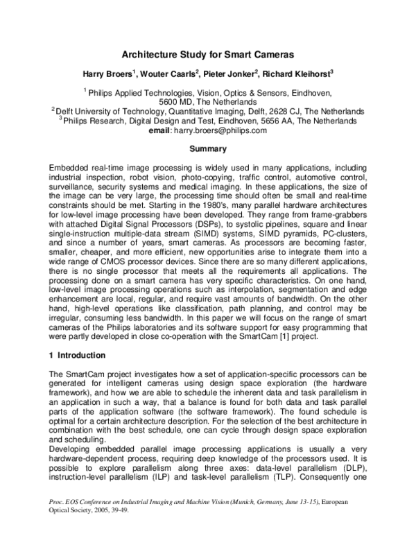 (PDF) Architecture study for smart cameras