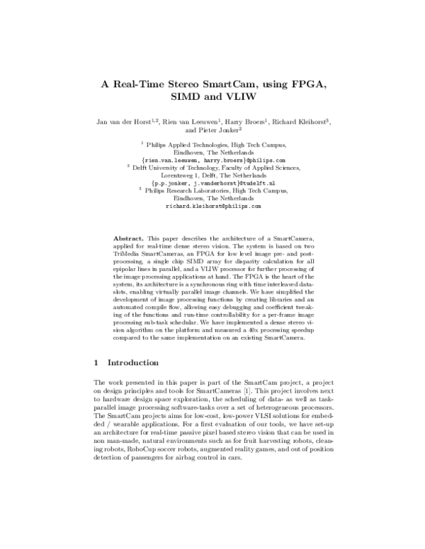 (PDF) A real-time stereo smartcam, using fpga, simd and vliw