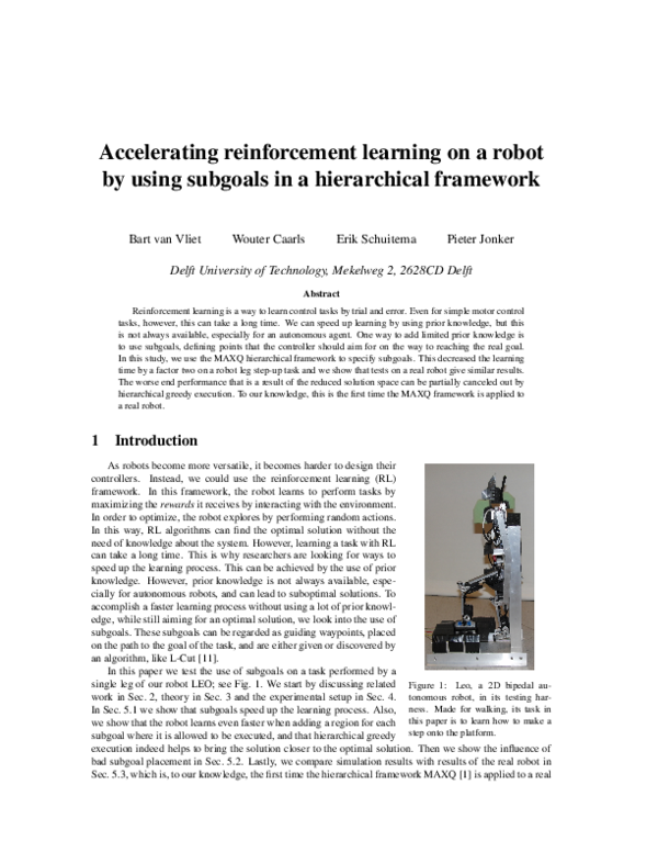 (PDF) Accelerating reinforcement learning on a robot by using subgoals in a hierarchical framework