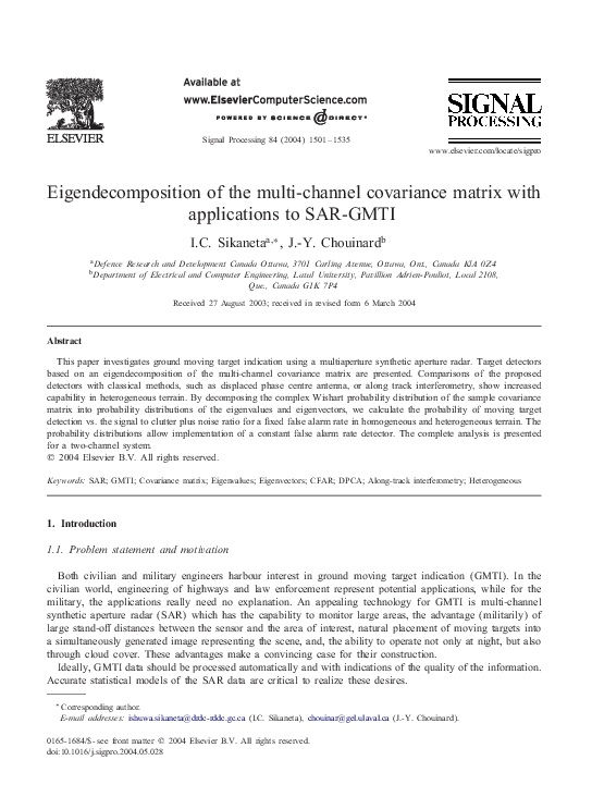 (PDF) Eigendecomposition of the multi-channel covariance matrix with applications to SAR-GMTI