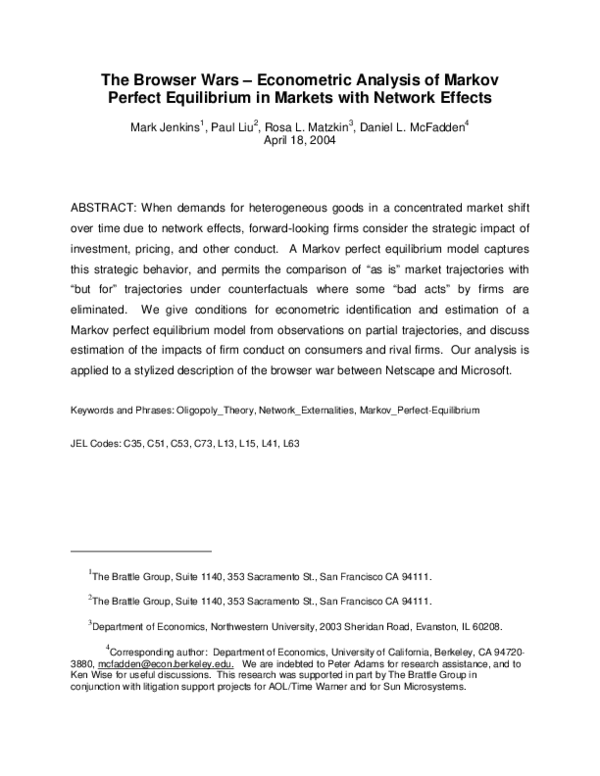 (PDF) The browser war-econometric analysis of Markov perfect ...