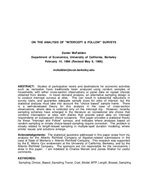 (PDF) On the Analysis of "Intercept & Follow" Surveys