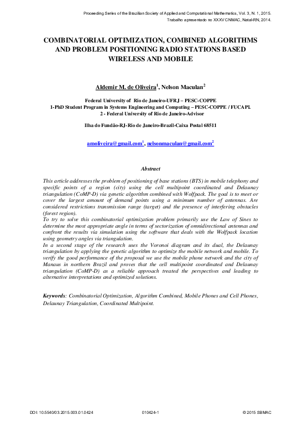 (PDF) Combinatorial optimization, combined algorithms and problem ...