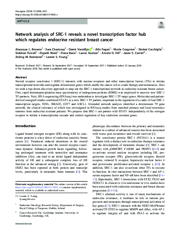 (PDF) Network analysis of SRC-1 reveals a novel transcription factor ...