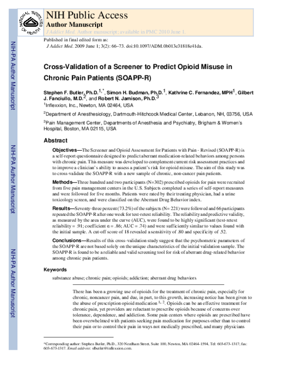 (PDF) Cross-Validation of a Screener to Predict Opioid Misuse in ...