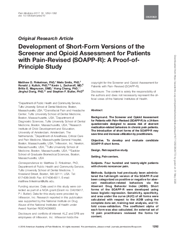 (PDF) Development of Short-Form Versions of the Screener and Opioid ...