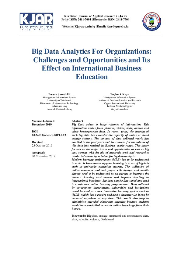 (PDF) Big Data Analytics For Organizations: Challenges and Opportunities and Its Effect on ...
