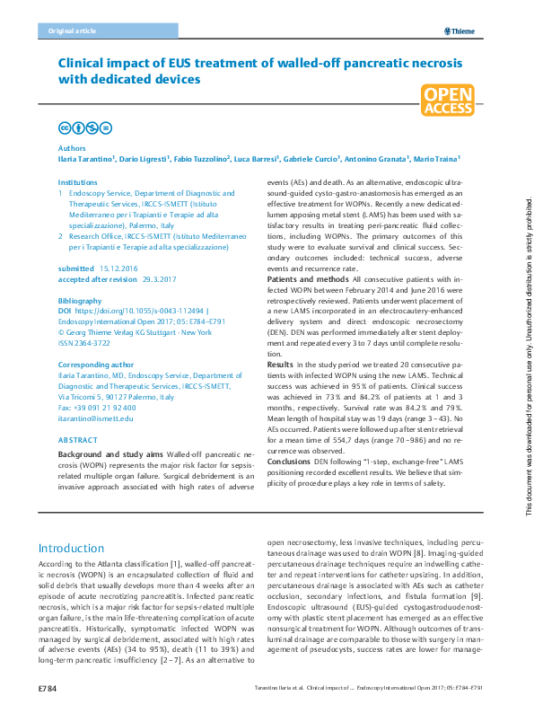 (PDF) Clinical impact of EUS treatment of walled-off pancreatic ...