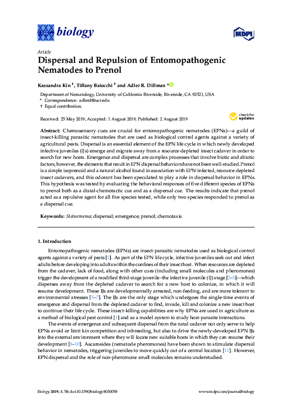 (PDF) Dispersal and Repulsion of Entomopathogenic Nematodes to Prenol