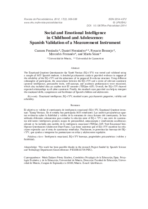 (PDF) Social and emotional intelligence in childhood and adolescence ...