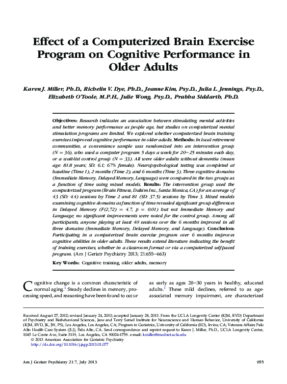 (PDF) Effect of a computerized brain exercise program on cognitive ...