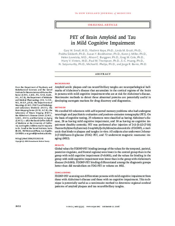 (PDF) PET of Brain Amyloid and Tau in Mild Cognitive Impairment