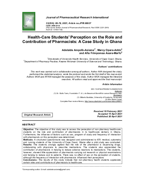 (PDF) Health-Care Students' Perception on the Role and Contribution of ...