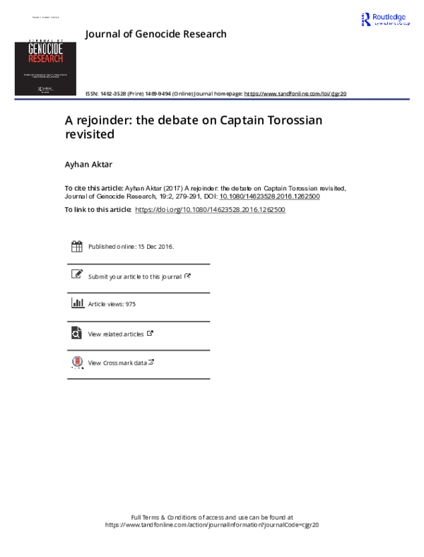 (PDF) A rejoinder: the debate on Captain Torossian revisited