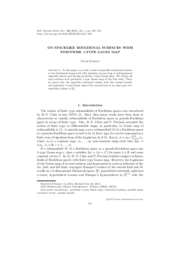 (PDF) On Spacelike Rotational Surfaces with Pointwise 1-TYPE Gauss Map