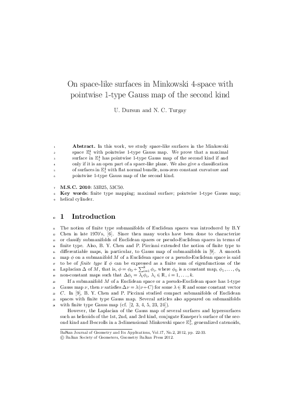 Pdf On Space Like Surfaces In Minkowski 4 Space With Pointwise 1 Type Gauss Map Of The Second Kind