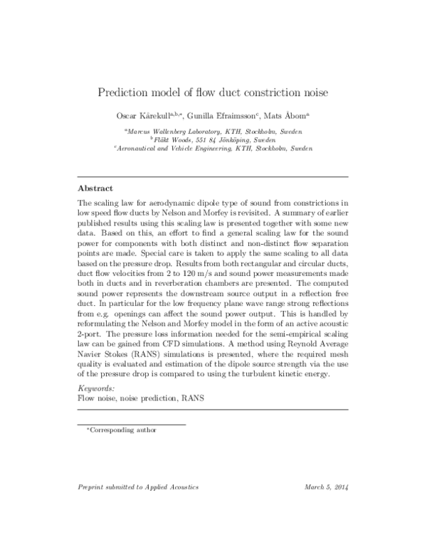 Pdf Prediction Model Of Flow Duct Constrction Noise