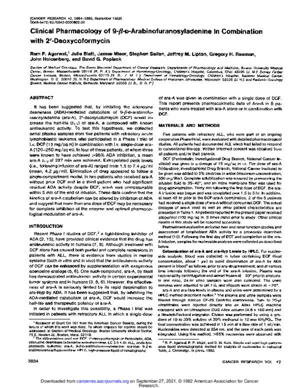 (PDF) Clinical Pharmacology of 9-β-d-Arabinofuranosyladenine in ...