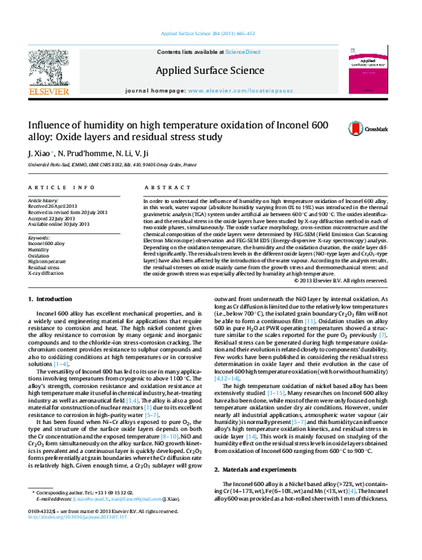 (PDF) Influence of humidity on high temperature oxidation of Inconel ...