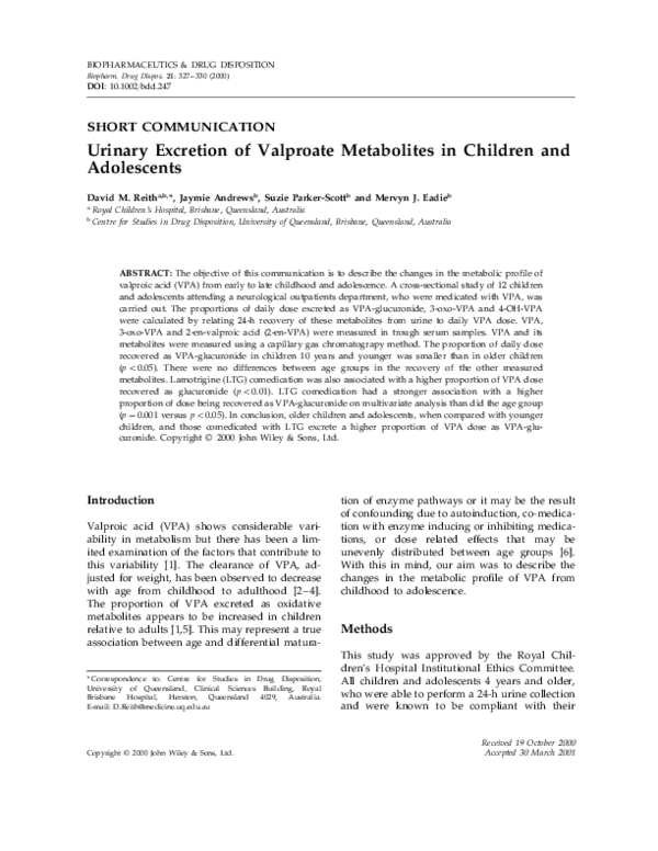 (PDF) Urinary excretion of valproate metabolites in children and ...