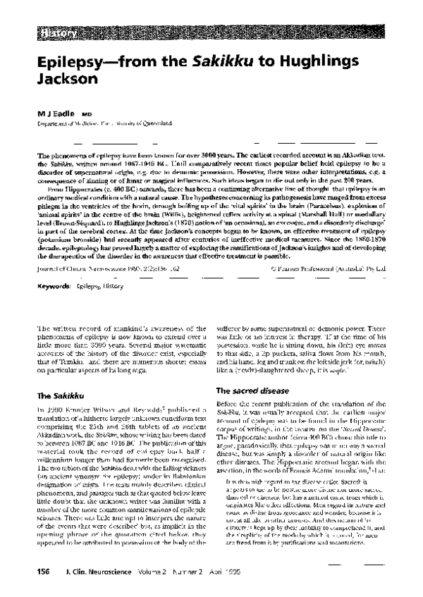 (PDF) Epilepsy—from the Sakikku to hughlings Jackson