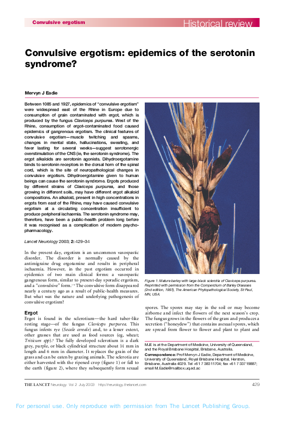 (PDF) Convulsive ergotism: epidemics of the serotonin syndrome?