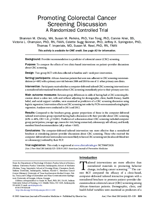 (PDF) Promoting Colorectal Cancer Screening Discussion A Randomized ...