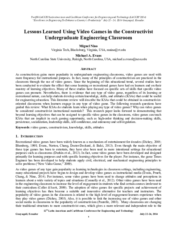 (PDF) Lessons Learned Using Video Games in the Constructivist ...
