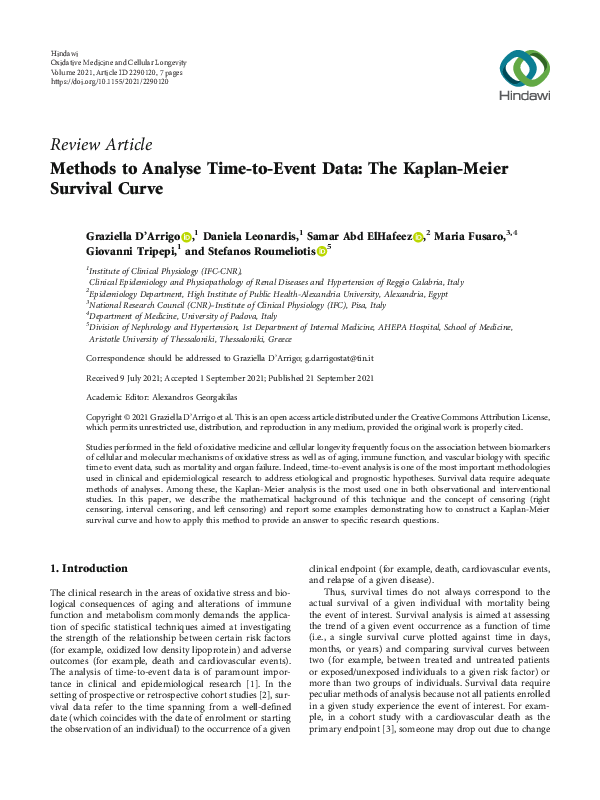(PDF) Methods to Analyse Time-to-Event Data: The Kaplan-Meier Survival Curve