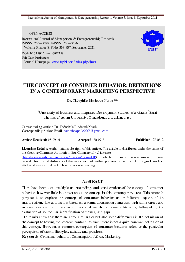 (PDF) THE CONCEPT OF CONSUMER BEHAVIOR: DEFINITIONS IN A CONTEMPORARY ...