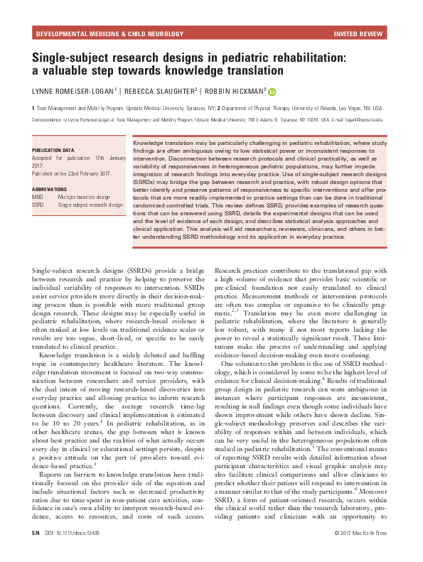 (PDF) Single-subject research designs in pediatric rehabilitation: a ...