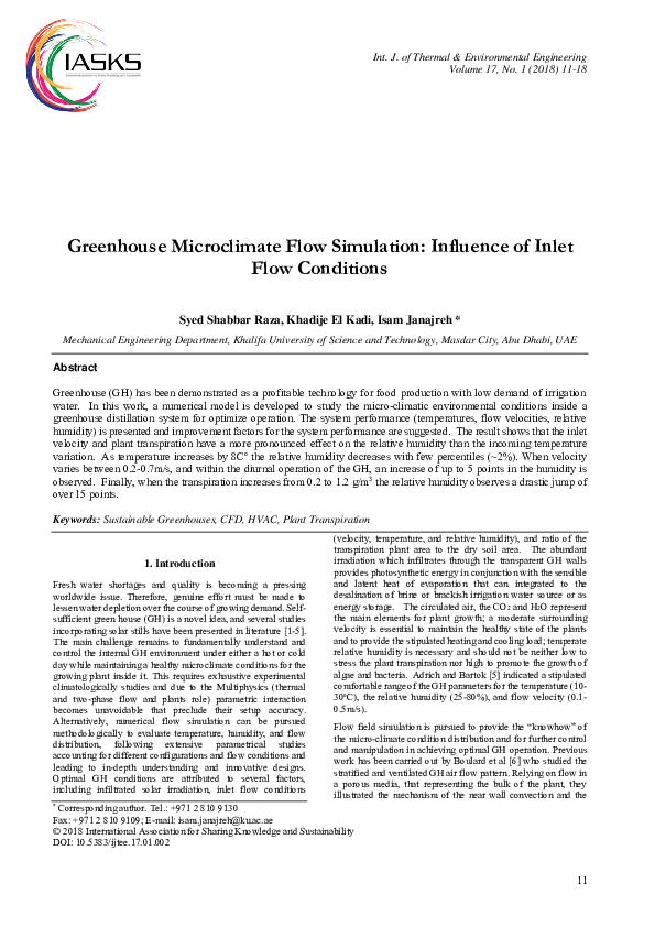(PDF) Greenhouse Microclimate Flow Simulation: Influence of Inlet Flow Conditions
